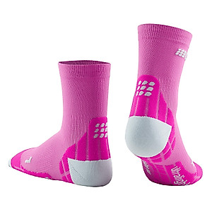 CEP Women's Ultralight Short Crew Sock Electric Pink/Light Grey Size 4