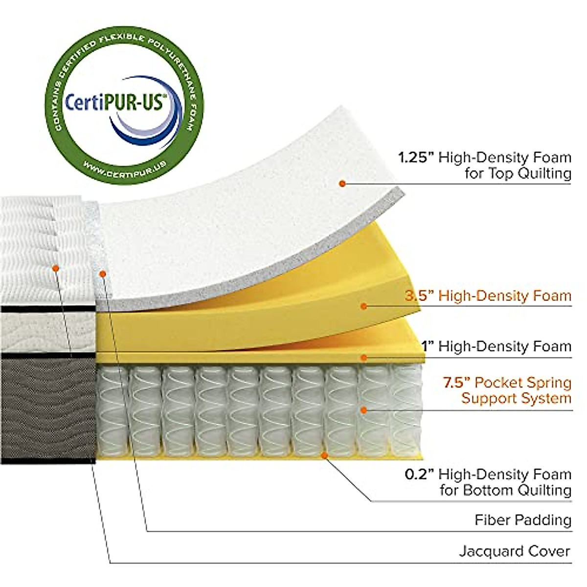 Zinus 14 Inch Support Plus Pocket Spring Hybrid Mattress/Extra Firm Feel/Heavier Coils for Durable /Pocket Innersprings for Motion Isolation,in-a-Box, Queen