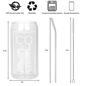 KAUND 4 PCS Ice Coffee Cup with Glass Straw,16oz Sublimation Boho Printed Beer Can Glasses,Ideal for Cocktails,Whiskey,Beer,Soda and Gifts - 2 Cleaning Brushes