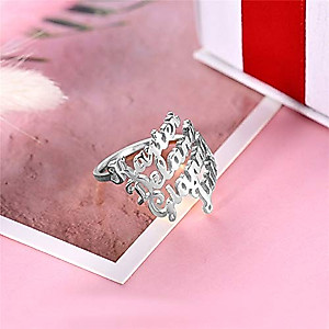 LONAGO Personalized Name Ring Custom Name Stacking Ring Engrave One Two Three Four Names Initial Ring for Women