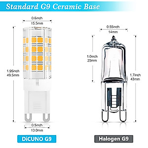 DiCUNO G9 LED Light Bulb 4W, 40W Halogen Replacement, Warm White 3000K, G9 Bi-Pin Ceramic Base, 120V, 450LM, Non-dimmable, for Chandelier Light, Pendant Light, 6-Pack