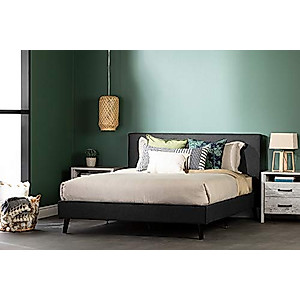 South Shore Gravity Modern Padded Upholstered Platform Bed and Headboard-Queen-Charcoal Gray