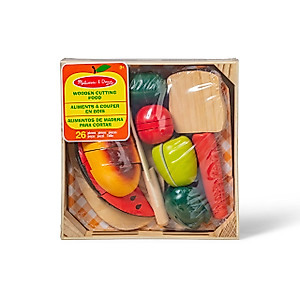 Melissa & Doug Cutting Food Play Food Set With Wooden Pieces, Knife, Cutting Board