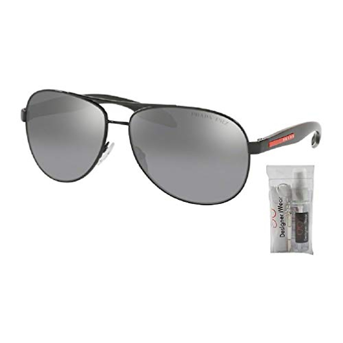 Prada PS53PS LIFESTYLE 1AB2F2 62M Black/Grey Mirror Silver Gradient Polarized Pilot Sunglasses For Men+ BUNDLE With Designer iWear Complimentary Eyewear Kit
