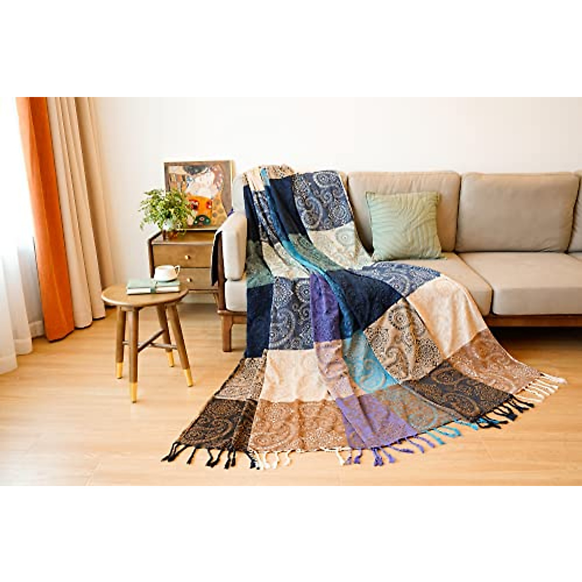 Knit Woven Super Soft Chenille Throw Blanket with Tassels Bohemian Throw Covers Large Couch Furniture Sofa Chair Loveseat Recliner Over Sized Cover (Flower, L (87" x 102"))