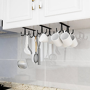 Dorhors Under Cabinet Coffee Mug Holder, Coffee Cup Holder for Kitchen,Set of 3 Mug Hooks with Rubber Protective Layer,Under Cabinet Mug Rack for Kitchen,Coffee Bar,Black