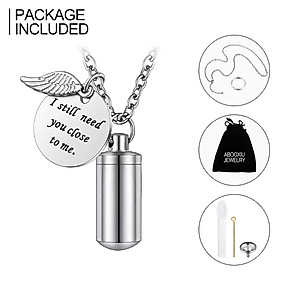 abooxiu Cylinder Urn Necklace for Ashes Cremation Jewelry/Keychain for human Pet Stainless Steel Memorial Keepsake Pendant with Angel Wing Charm Ashes Jewelry-Silver S