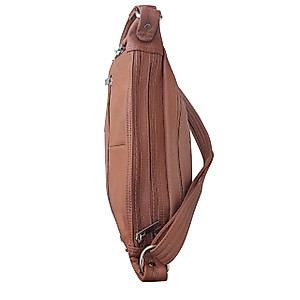 Leather Concealed Carry Crossbody Purse - YKK Locking CCW Ambidextrous Gun Bag Roma 7082, Light Brown One Size