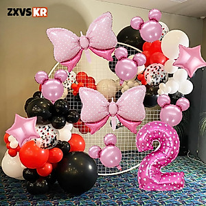 10Pcs Minnie Balloon, Pink Mouse Birthday Number Mylar Foil Balloons Huge Bow Birthday Party Supplies for Mouse Theme Baby Shower 2nd Birthday Party Decorations