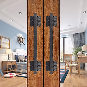 Eumtenr 12" Barn Door Handles for Sliding Door, Heavy Duty Large Rustic Design Barn Door Pull, for DIY Sliding Barn Door, Gate, Shed, Garage | Square Solid Metal Material, Matte Black