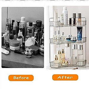 DEAMACE Corner Bathroom Counter Organizer, Bathroom Counter Shelf, Makeup Organizer for Vanity, Bathroom Organizer for Skincare, Cosmetics, Perfumes, Lotions, Toiletries (3 Tiers, Grey)