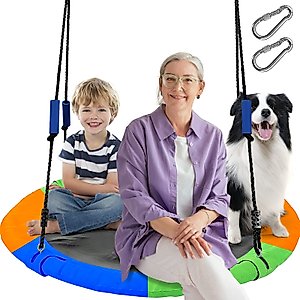 DEROFIT 40 Inch Flying Saucer Tree Swing for Kids,750lb Round Indoor Outdoor Swing Set with Foam Handle,Circle Swing with Steel Frame Adjustable Rope,Easy to Install 750lb Weight Capacity