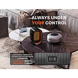 Ceramic Space Heater for Indoor Use, Overheat Protection, Tip-Over Protection, Low Noise Heating, Safe Electric PTC Portable Fan for Office Home Room, Black Smart Handy Warmer for Bedroom Desktop