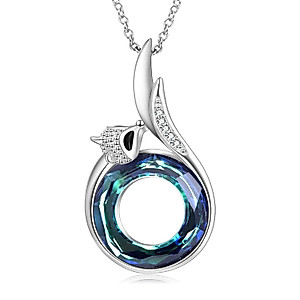 AOBOCO Fox Necklace Sterling Silver Women Necklace Fox Tail Pendant with Circle Crystals from Austria, Fine Anniversary Birthday Fox Jewelry Gifts for Women Wife Girlfriend Daughter Mom Grandma(Blue)