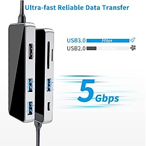 USB C Hub, 4K@60Hz HDMI USB C Docking Station, 7 in 1 USB Hub with 3 USB-A 5Gbps, PD 100W, TF/SD Card Reader, USB C Adapter Compatible for iPhone 15/Mac/Dell/Acer/HP/ASUS/Steam Deck/Rog Ally