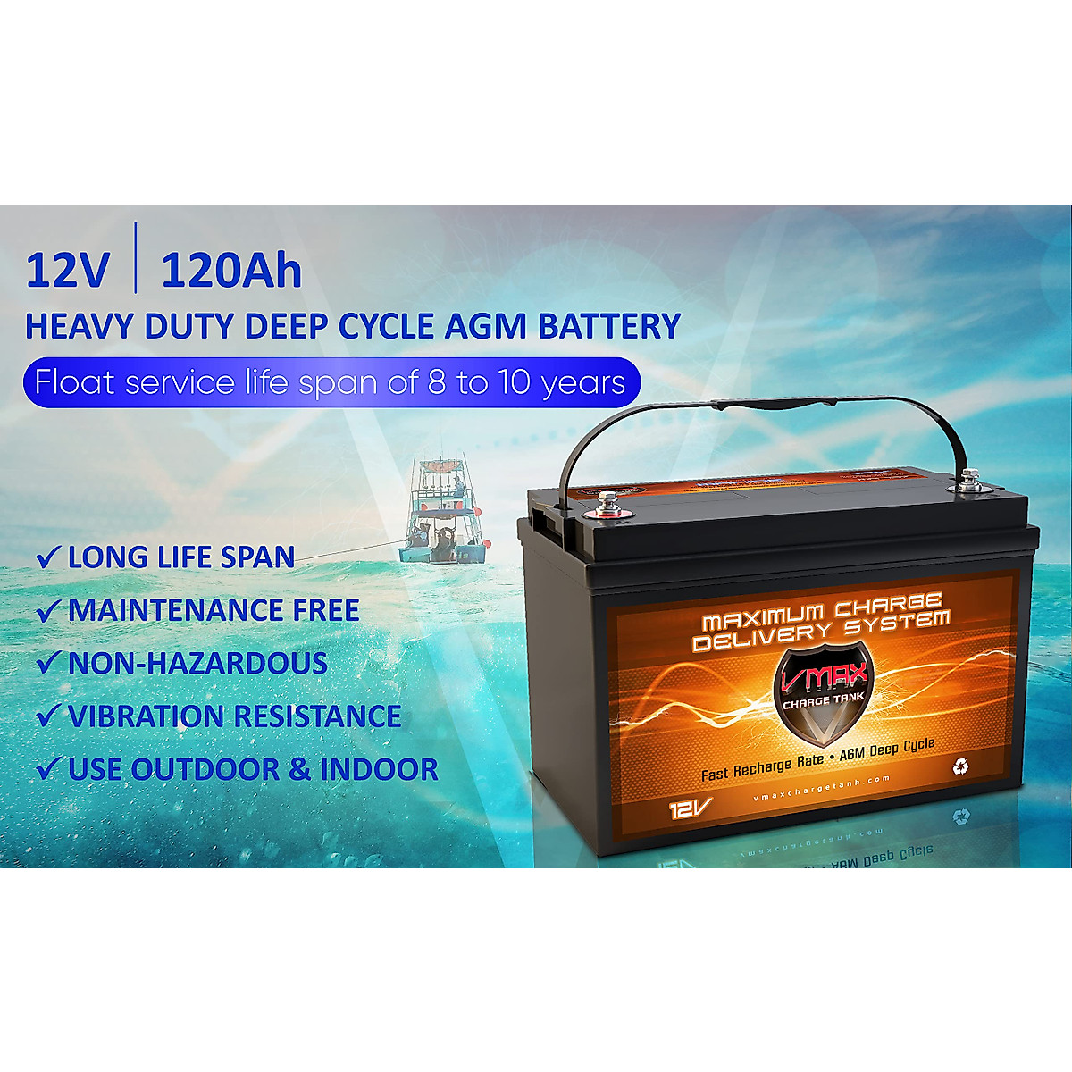 QTY3 VMAX MR137-120 12V 120AH AGM Deep Cycle Group 31 Batteries for Minn Kota Riptide Terrova 112,36V 112lb Trolling Motor