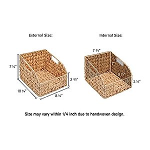 StorageWorks Set of 4 Round Paper Rope Storage Baskets, Rectangular Wicker Baskets with Built-in Handles