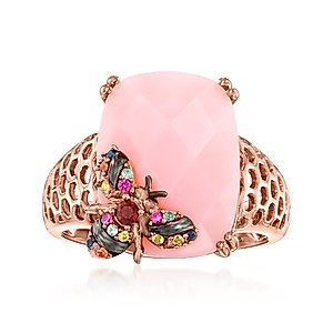 Ross-Simons Pink Opal Bumblebee Ring With .10 ct. t.w. Multicolored Sapphire and Garnet Accent in 18kt Rose Gold Over Sterling. Size 9
