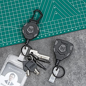 MNGARISTA Heavy Duty Retractable Keychain, Belt Clip Ver. & Carabiner Ver., 8 oz Retraction, 31.5" Steel Rope, Tactical ID Badge Reel with Key Chain Retractor, 2-Pack