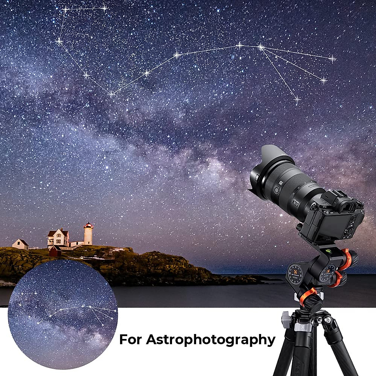 K&F Concept 3-Way Geared Tripod Head, Millimeter Micro-Adjustment, Full CNC Aluminum Alloy Tripod Head, Maximum Load Capacity of 6kg for Star Shooting, Commercial Photography, etc.