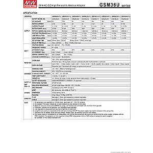 MEAN WELL GSM36U48-P1J 48V 0.75A 36W AC-DC High Reliability Medical Adaptor