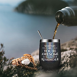 ELEGANTPARK Thank You Gifts for Women You are Awesome Tumbler Inspirational Birthday Graduation Gifts for Her Daughter Friends Appreciation Gifts for Teacher Employee Black Wine Tumbler 12OZ