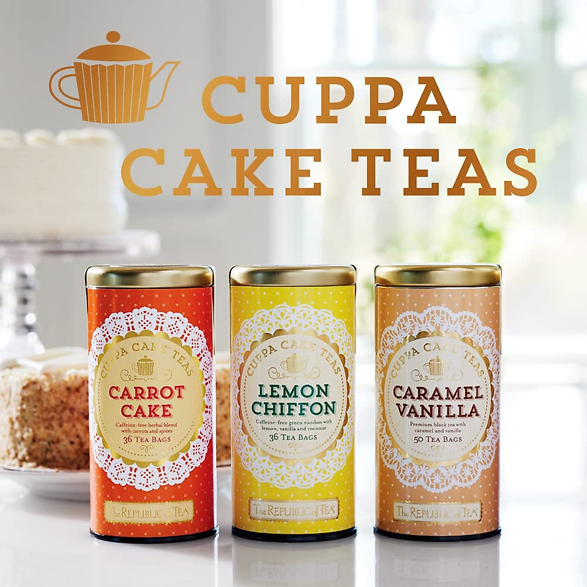 The Republic Of Tea Lemon Chiffon Cuppa Cake Tea, 36 Tea Bags, Decadent Herbal Green Rooibos Tea