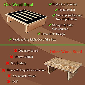 One Wood Step Stool for Adults&Seniors, with Non-Slip Rubber Stepping Surface, Portable Single Wooden Riser, 440 lb Carrying Capacity, Stepping Stool for Kitchen/Bathroom/Bedside
