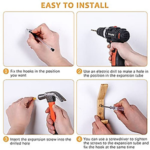 Wood Wall Hooks for Hanging ,4 Pack Coat Hooks Wall Mounted Rustic Farmhouse Wooden Entryway Hooks Wooden Hooks Organizer Hat Rack for for Hanging Coats, Towel, Hat, Keys, Purse, Bag and Robe