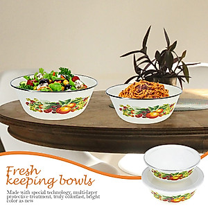 Angoily 2 Sets of Enamel Bowls with Lids Enamelware Soup Basins Vintage Salad Bowl Enamel Noodle Bowls Round Serving Bowl Vegetable Fruit Containers