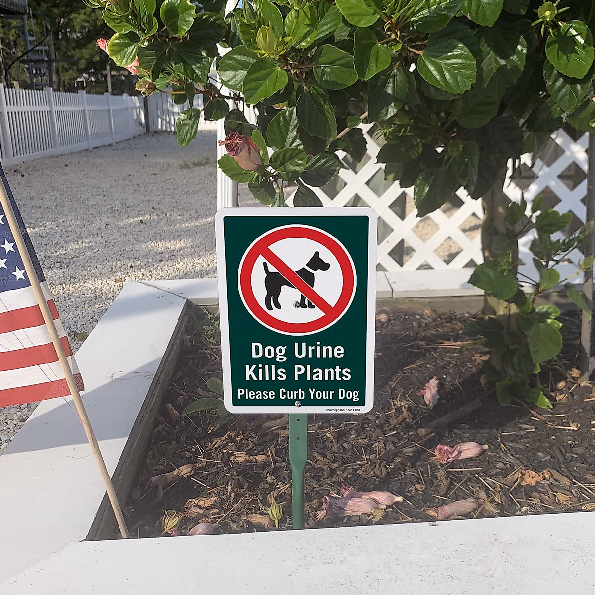 SmartSign 10 x 7 inch “Dog Urine Kills Plants, Please Curb Your Dog” LawnPuppy Yard Sign and 18 inch Stake Kit, 40 mil Laminated Rustproof Aluminum, Green and White, Set of 1