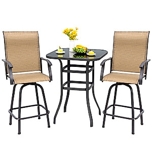 Devoko Patio Swivel Bar Set 3 Pieces Patio High Top Bar Table and Stools Chairs Set Textilene Sling Fabric Outdoor Bar Stools Set of 2 for Garden, Balcony