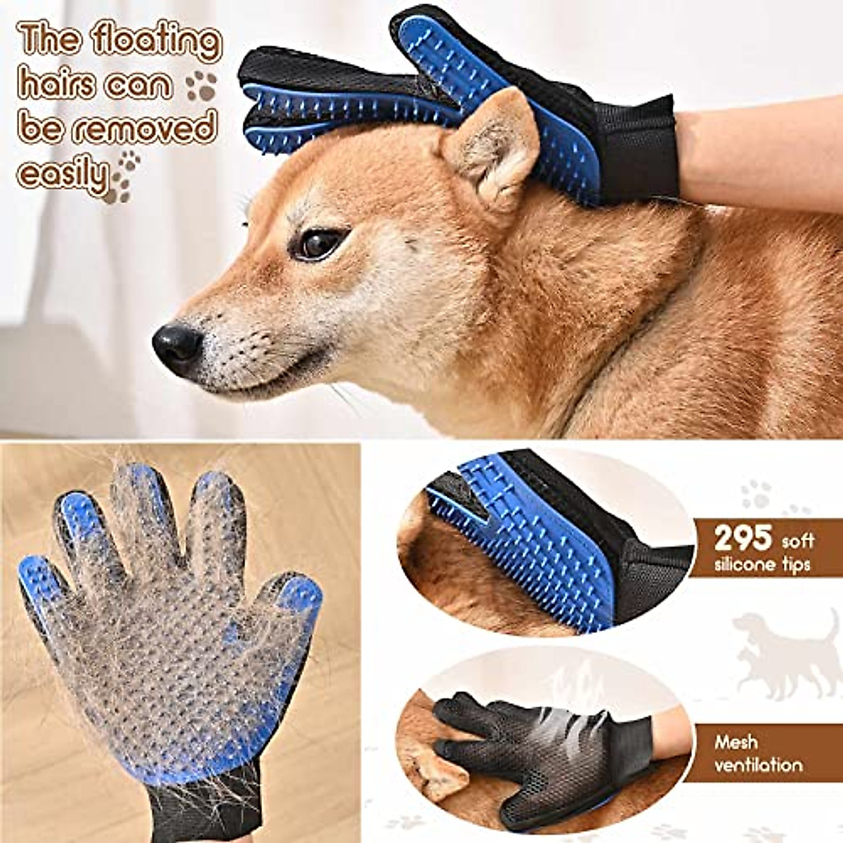 10 Pieces Pet Grooming Brush and Combs Set, Pet Grooming Gloves, 2-in-1 Steel Combs for Dogs and Cats, Metal Flea Comb for Cats, Dog Nail Trimmer, Dog Finger Toothbrush