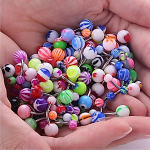 BodyJ4You 65 Belly Button Rings Dangle Barbells Aftercare Saline Cleanser Spray 14G Multicolor Acrylic Stainless Steel CZ Navel Women Girl Teen Body Bar Jewelry Gift Set