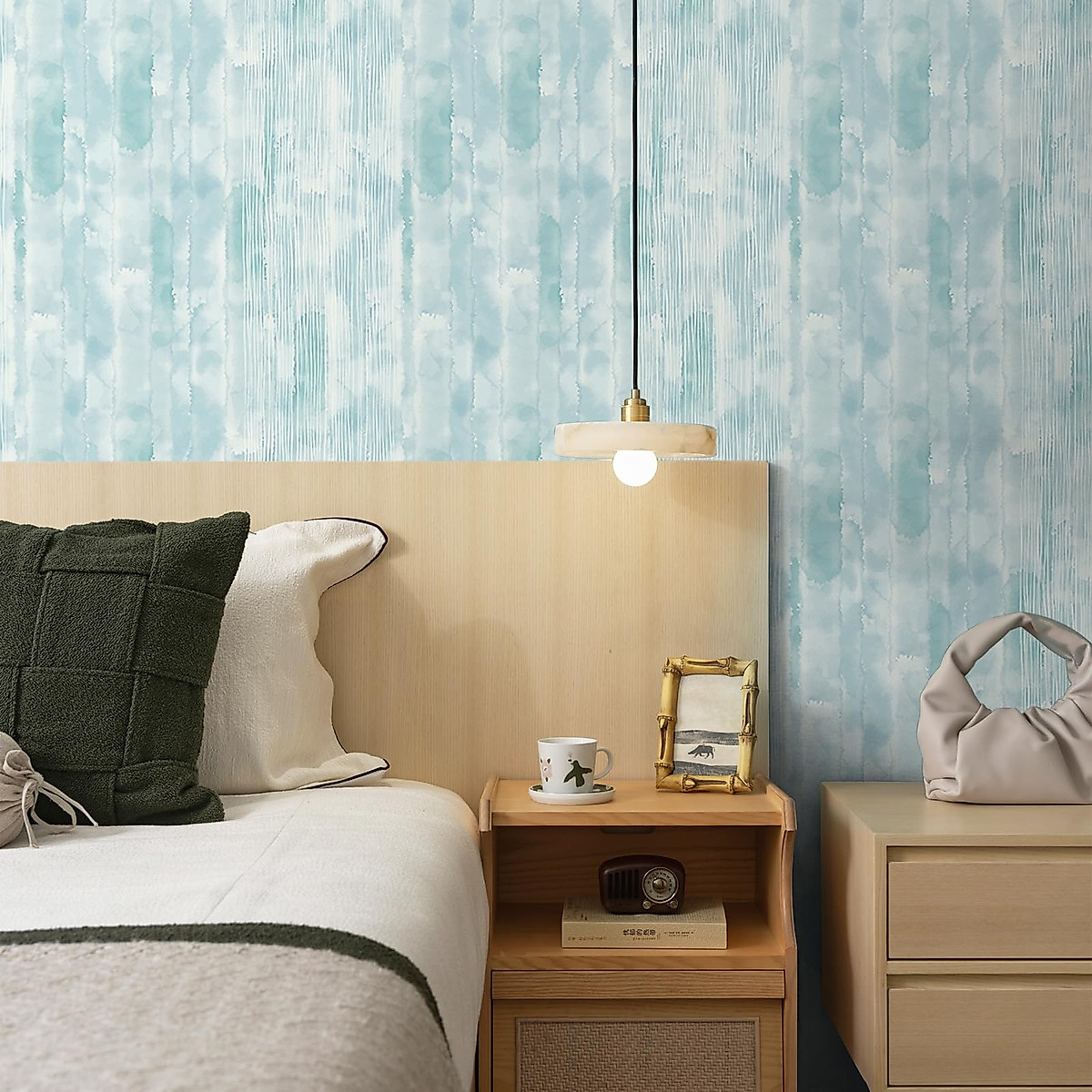 Ismoon Light Blue Wallpaper Peel and Stick Watercolor White/Blue Stripes Peel and Stick Wallpaper Sky Blue Contact Paper Removable Wallpaper Decorative Vinyl Wallpaper 16.1x118 Inches
