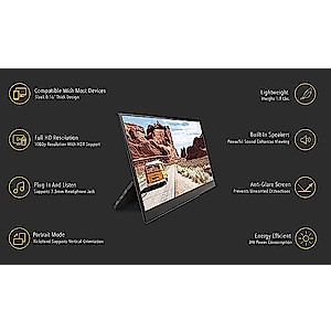 SideTrak Solo Pro Portable Monitor 15.8” FHD 1080P LED Anti-Glare IPS Screen | Works with Mac, PC, Chrome, PS4, Xbox & Switch | Powered by USB or Mini HDMI | Built-in DisplayPort, Speakers & HDR