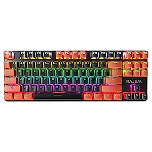 BAJEAL Wired Mechanical Keyboard RGB Backlit Teclado Hot Swappable with Blue Switches for Gaming PC Compact 87 Keys 80% (Black and Orange)