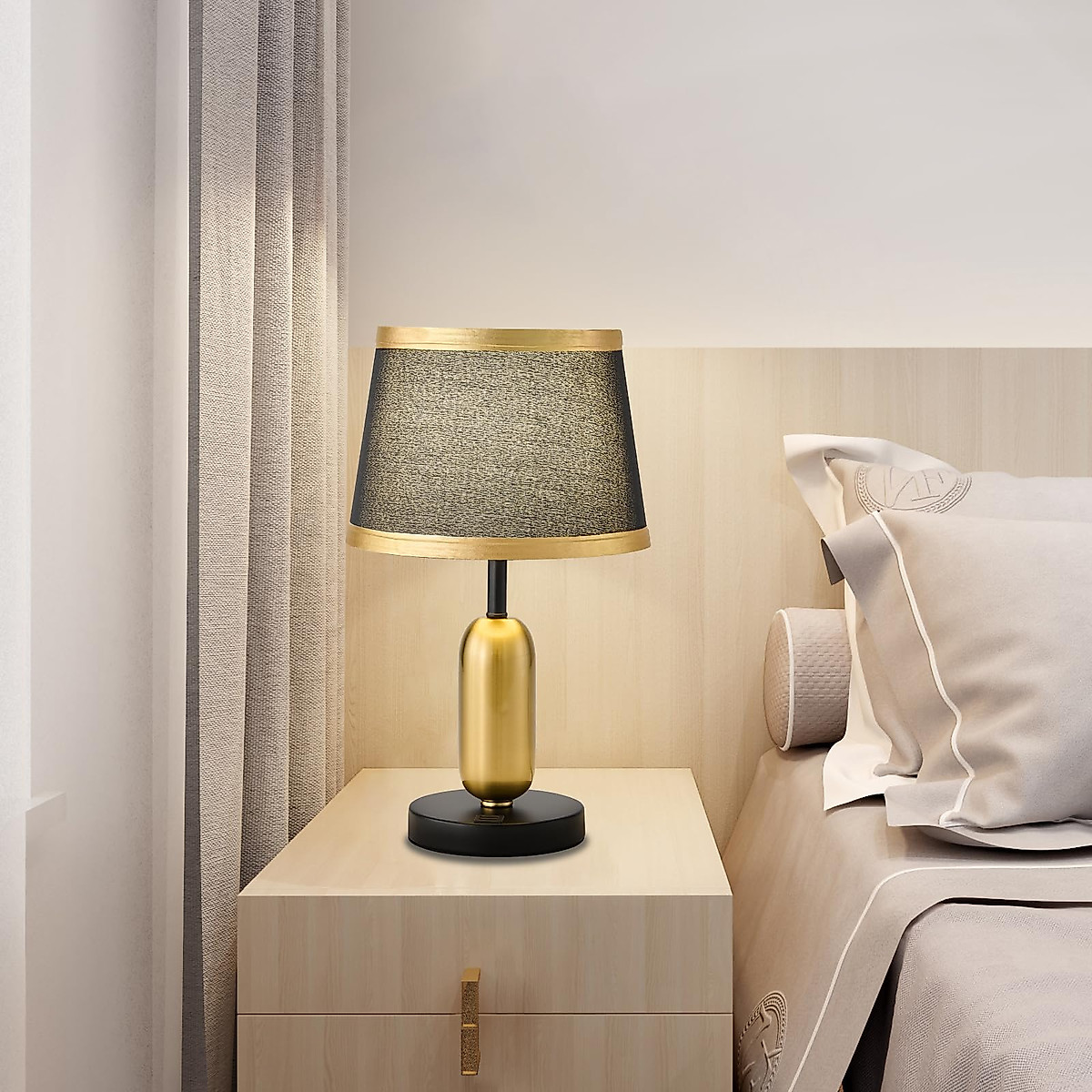 Modern Table Lamp Set of 2 - Creative Design for Living Room and Bedroom, Stylish Bedside Lamps, Perfect for Nightstands - Small Table Lamps with Designer Sample Room Inspired Look (black lampshade)