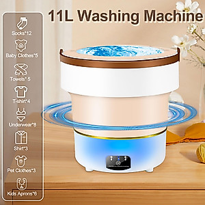 FineBud Portable Washing Machine, 11L Upgraded Large Capacity Foldable Washing Machine with 3 Modes Deep Cleaning for Underwear, Baby Clothes, Mini Washing Machine for Apartment, Camping, RV (Round)