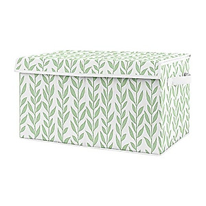 Sweet Jojo Designs Floral Leaf Girl Small Fabric Toy Bin Storage Box Chest For Baby Nursery or Kids Room - Green and White Boho Farmhouse for the Yellow Sunflower Collection