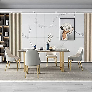 LAKIQ Modern Rectangle Dining Table Sintered Stone Small Apartment Kitchen Dining Room Table with Double Pedestal-Table Only (Gray, 55.1" L x 31.5" W x 29.5" H)