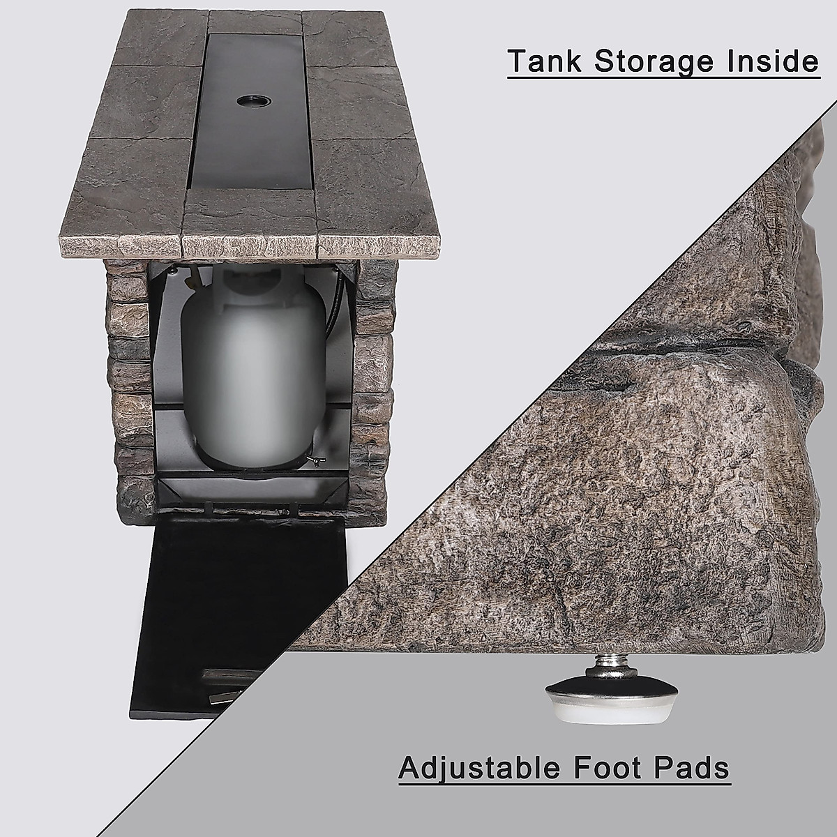 MUPATER Outdoor Propane Gas Fire Pit Table for Outside Patio with Lid, Cover and Lava Rocks, Outdoor Firepit Table Rectangle with 50000 BTU Stainless Steel Burner and Hose, 46.4''L x 22.5''W x 23.6''H
