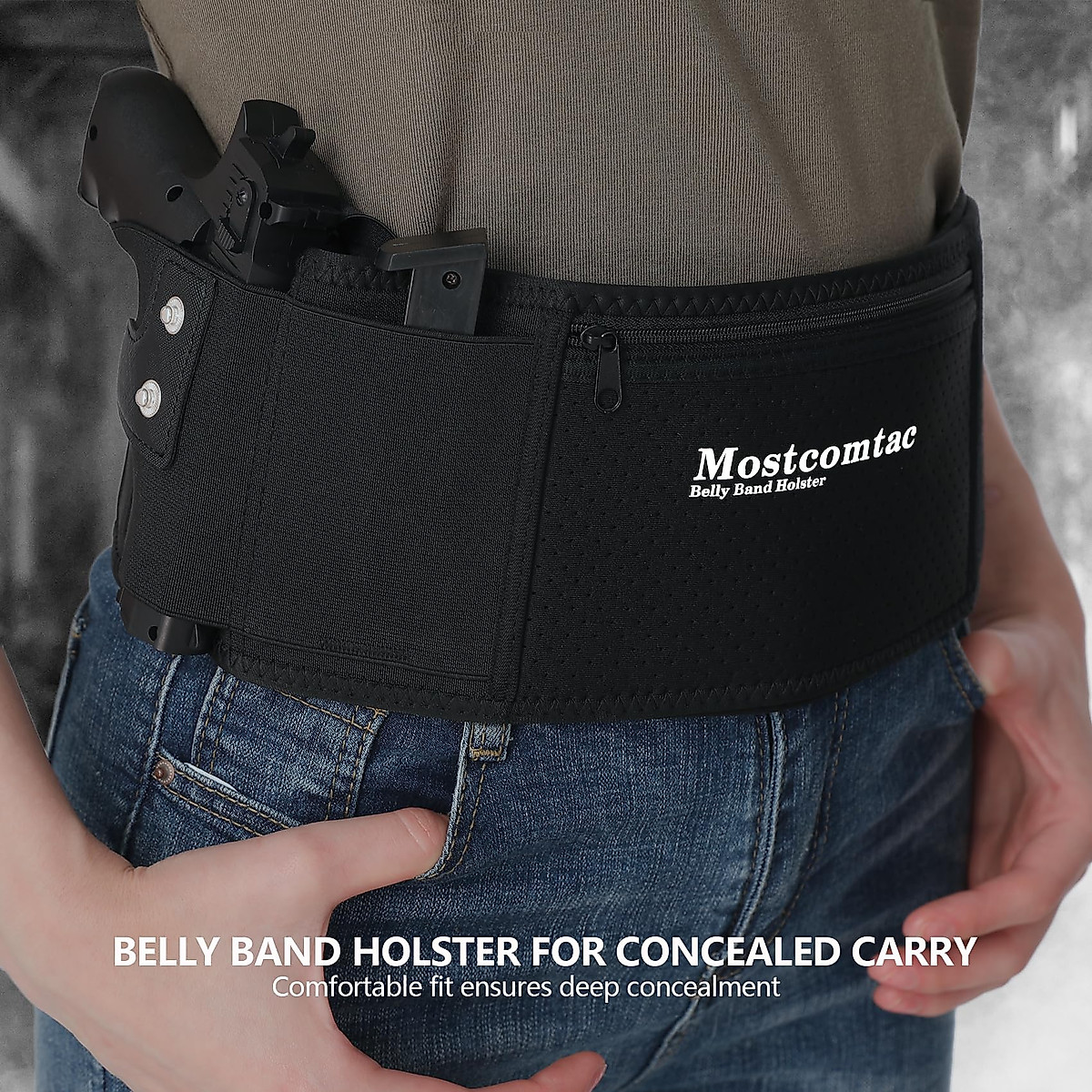 Mostcomtac Belly Band Holster - Gun Holster for Women and Men, Concealed Carry Waist holster for Most Pistols and Revolvers, Fits Glock, Smith Wesson, Taurus, Ruger, Shield, Etc