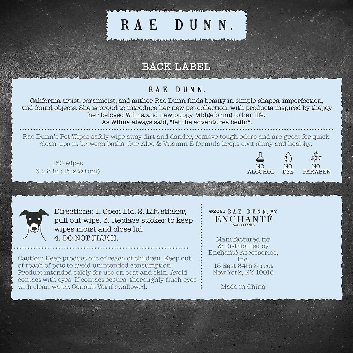 Rae Dunn Pet Wipes, Alcohol Free with Aloe and Vitamin E, Coconut Vanilla, 150 Count