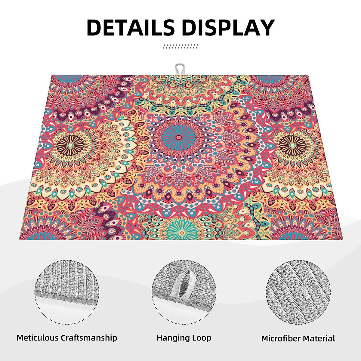 Dish Drying Mat for Kitchen Counter Boho Hippie Style Microfiber Absorbent Dish Draining Mats Reusable Washable Large 18"x24"