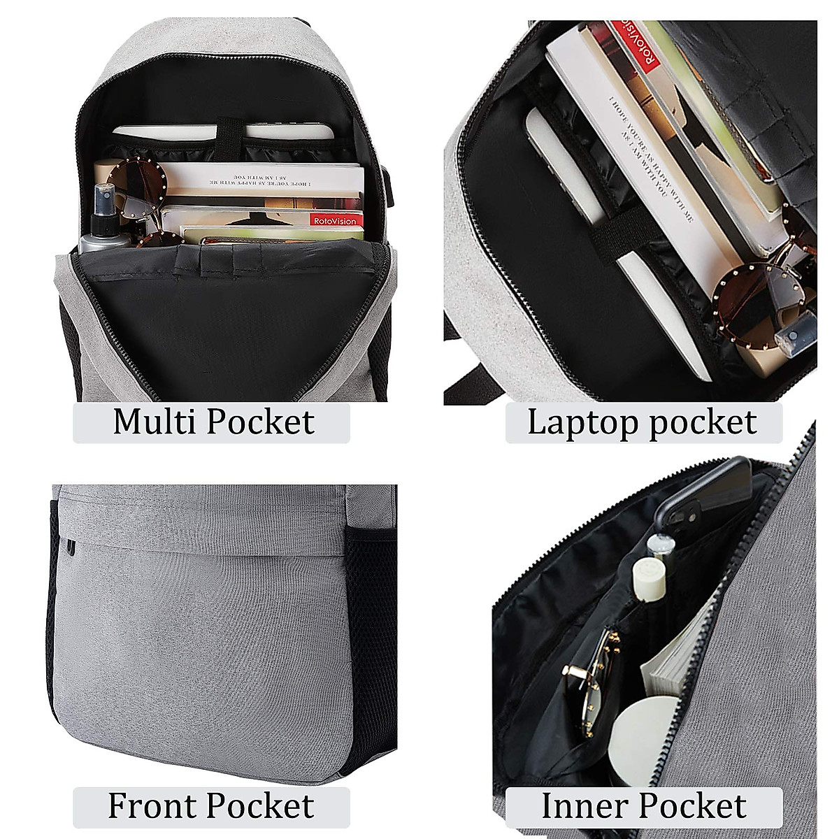 SAGIV&SAHEN School Backpack for Teens Girls Boys Travel Waterproof Work Laptop Backpacks 15.6 Inch with USB Charging Port for Women Men College BookBag Casual Daypack, Grey