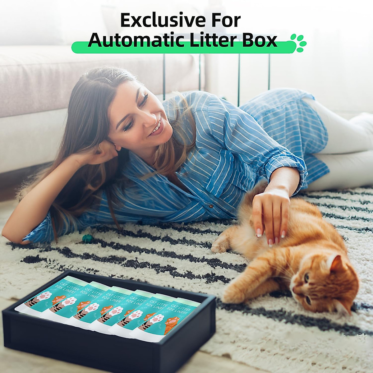 KropBom Waste Drawer Liners Bags Replacement Compatible with Litter Box Robot 4 and 3, 60 Count Thick Self-cleaning Cat Litter Box Liners with Drawstring Heavy Duty 10-12 Gallons of Capacity