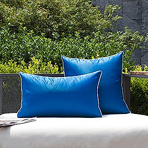 Kevin Textile Pack of 2 Decorative Outdoor Waterproof Throw Pillow Covers Square Pillowcases Modern Cushion Cases for Patio Couch Bench 18 x 18 Inch Blue