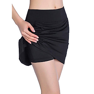 Oyamiki Women's Athletic Tennis Skorts with Pockets Built-in Shorts Golf Active Skirts for Sports Running Gym Training Black