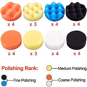 SIQUK 38 Pieces Car Polishing Pad Kit 3 Inch Buffing Pads Foam Polish Pads Polisher Attachment for Drill